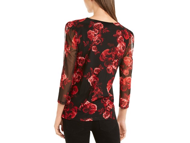 INC International Concepts Women's Printed Criss-Cross Top Black Size ...