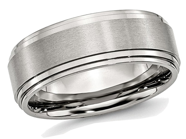 Mens Chisel Stainless Steel 8mm Brushed and Polished Wedding Band - 13 ...