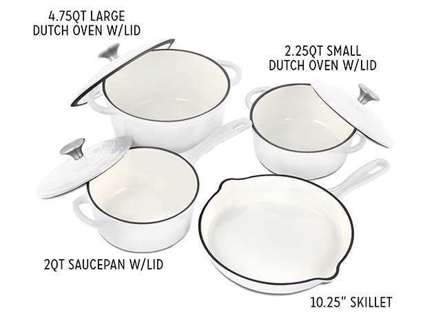 Basque 7-Piece Enameled Cast Iron Cookware Set (Blanc White) | StackSocial