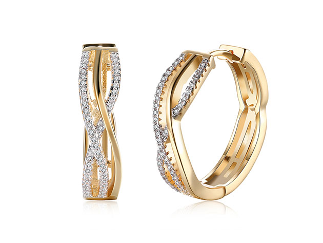 18K Gold Plated Criss Cross Pav'e Earrings with Swarovski Elements | Joyus