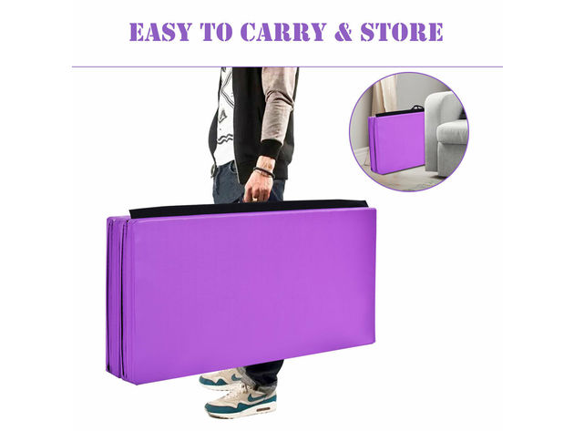 Costway 4'x8'x2'' Gymnastics Yoga Mat Thick Folding Panel Gym Purple ...