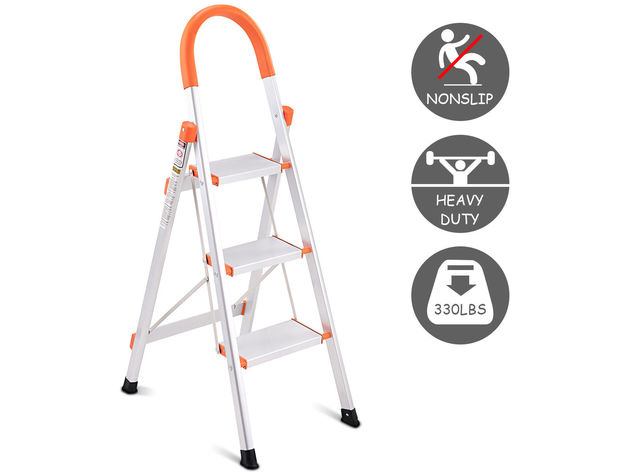 Costway New Non-slip 3 Step Aluminum Ladder Folding Platform Stool 330 ...