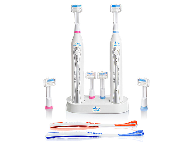 Triple Bristle™ Sonic Duo Rechargeable Toothbrush Set | StackSocial