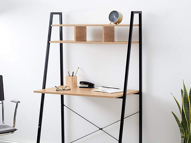 Black Steel Frame Desk with Bookcase | StackSocial