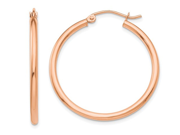 10K Rose Pink Gold Hoop Earrings 1 1/4 Inches (2mm) | StackSocial