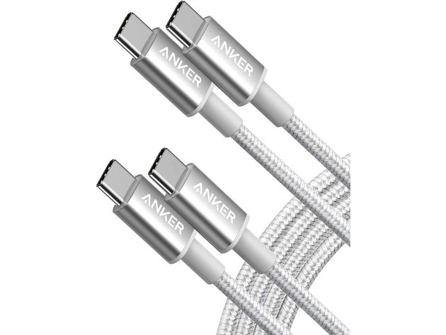 2-Pack Anker New Nylon USB-C to USB-C Cable (Silver/6ft) | Macbundler Deals