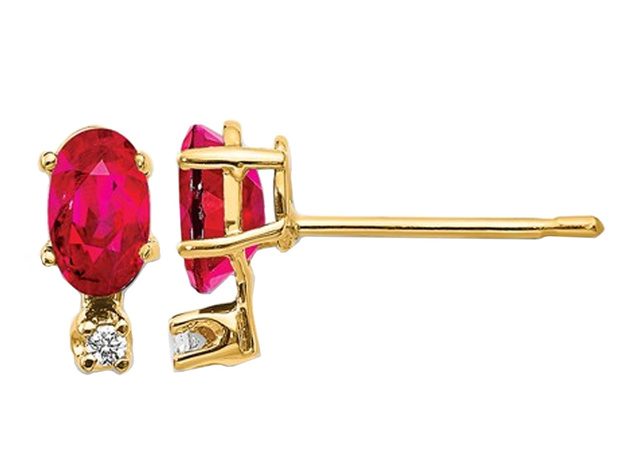 2/3 Carat (ctw) Ruby Post Earrings in 14K Yellow Gold with Accent ...