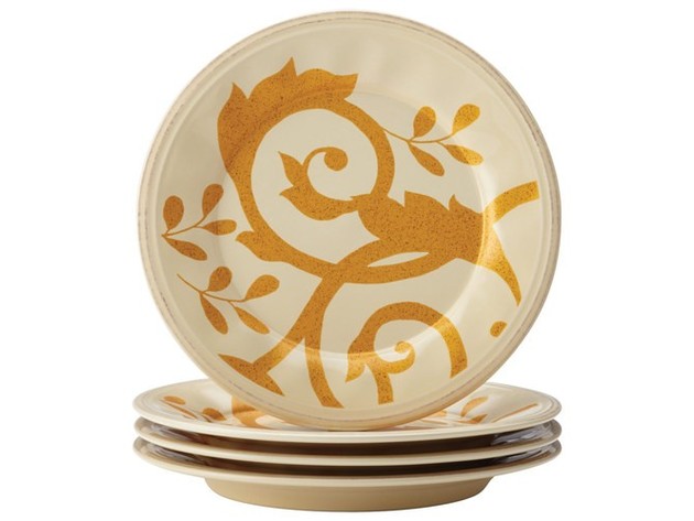Rachael Ray Dinnerware Gold Scroll 4-Piece Salad Plate Set Almond Cream ...