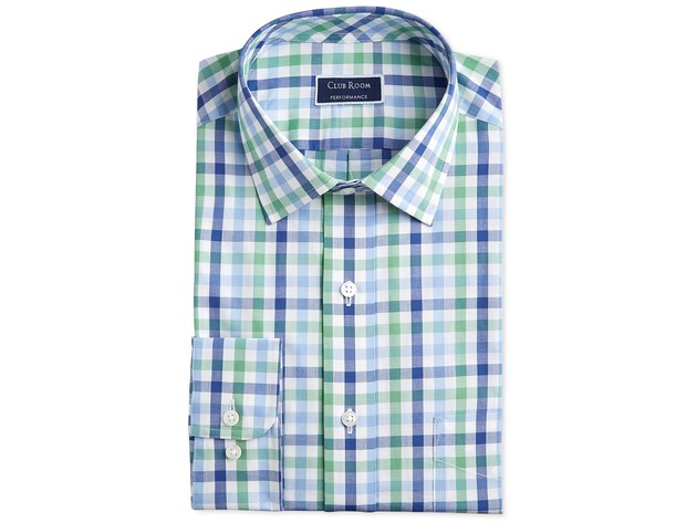 Club Room Men's Regular Fit Performance Multi Gingham Dress Shirt Green ...