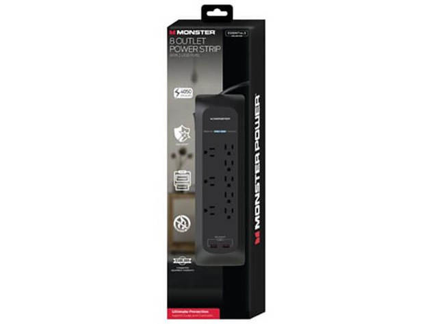 Monster MWS11006US Essentials 8 Outlet Power Strip Surge Protector with ...
