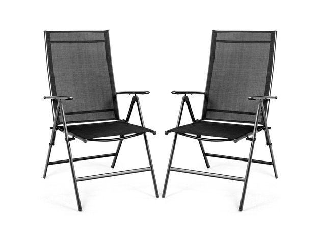 Costway Set of 2 Patio Folding Chair Recliner Adjustable Black | WJXT