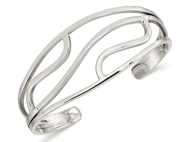 Sterling Silver Polished Fancy Cuff Bangle Bracelet | StackSocial