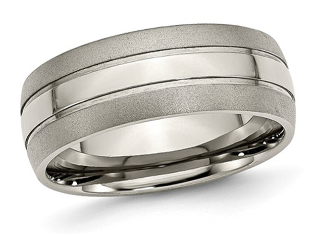 Mens Chisel 8mm Titanium Grooved Brushed Wedding Band - 13 | StackSocial