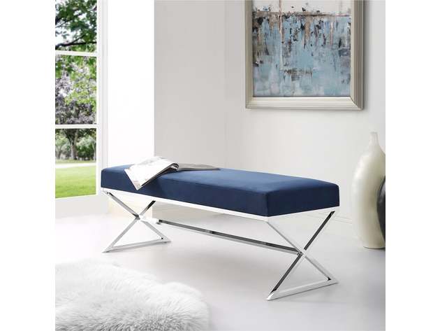 Aurora Velvet X-Leg Bench Blue | Joyus